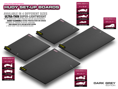 FLAT SET-UP BOARD FOR 1/8 OFF-ROAD & GT - DARK GREY - HD108703 – Speedy RC